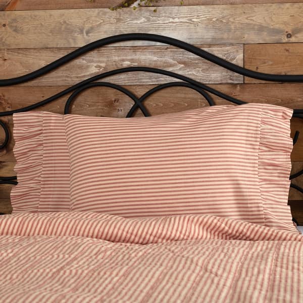 Sawyer Mill Red Ticking Stripe Ruffled Standard Pillow Case Set of 2 ...