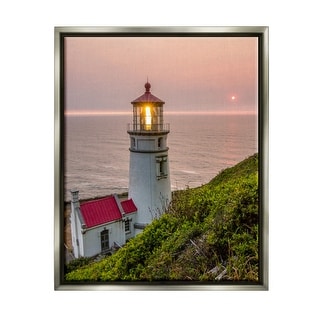Stupell Lighthouse at Sunset Framed Floater Canvas Wall Art Design by ...