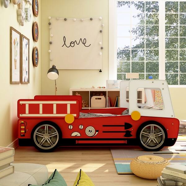 Rozo Contemporary Red Speedy Fire Engine Platform Kid Bed by Furniture ...