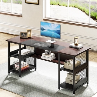 63" Executive Desk, Large Computer Office Desk with Storage Shelves ...