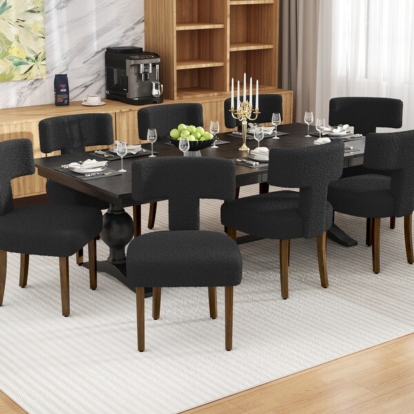 Dining Chairs Boucle Fabric Lamb Upholstered T Shape Set of 8 On Sale Bed Bath Beyond 41989022