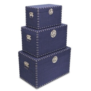 Set of 3 Denim Blue and Silver Studded Storage Trunks 19.75" - Bed Bath ...