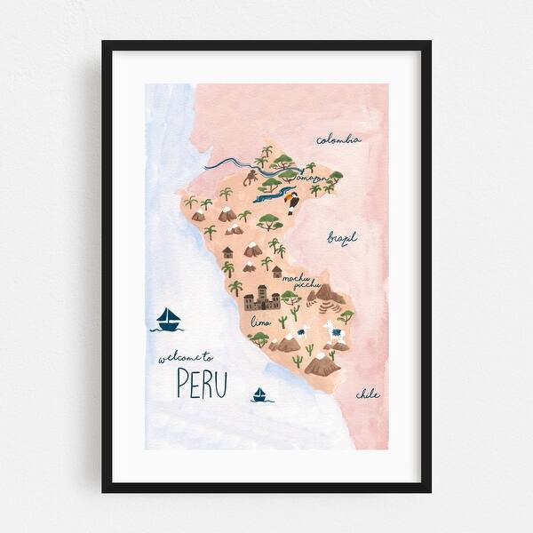 Map of Peru Painting Gouache Maps Art Print/Poster - Bed Bath & Beyond ...