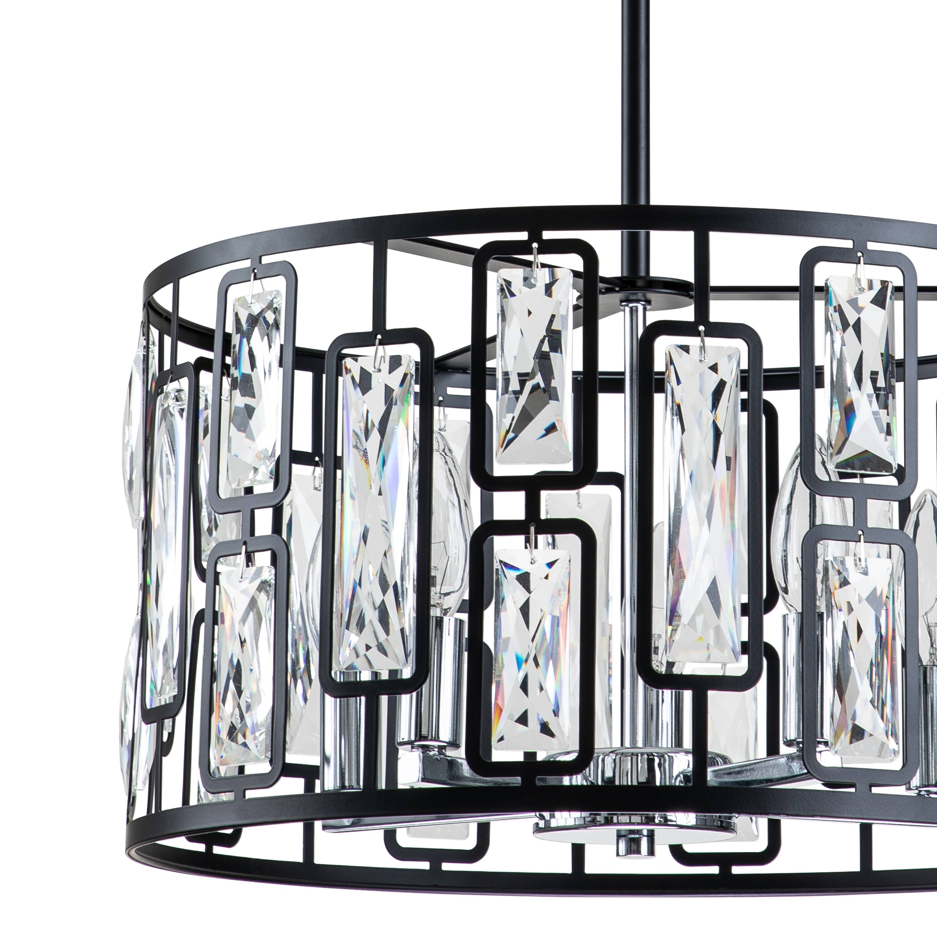 5-Light Black Crystal Drum Chandelier with Chrome Accents - W16.25"xL16 ...