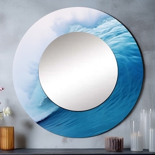 Designart "Blue Wave Blue Wonder" coastal Wall Mounted Round Large ...