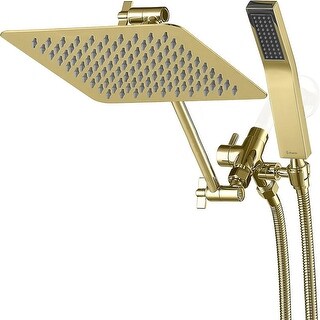 All-Metal 10-Inch Dual-Head Square Shower Set with Handheld Shower Bar ...