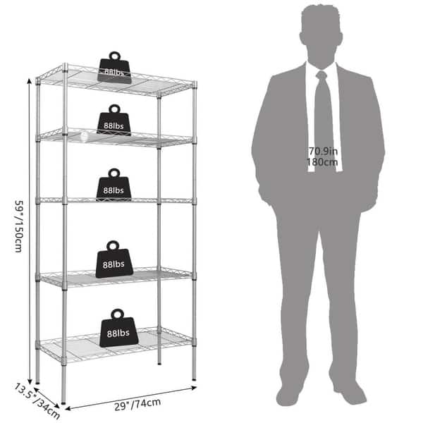 5-Tier Wire Shelving Unit, Steel Storage Rack for Office Kitchen - Bed ...