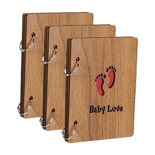 Wooden Scrapbook Album,3Pcs 6x4" Foot Shape Photo Album,15 Black Pages ...