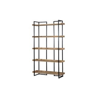44 Inch Wide Bookshelf, Reclaimed Mango Wood Shelves, Black Metal Frame ...