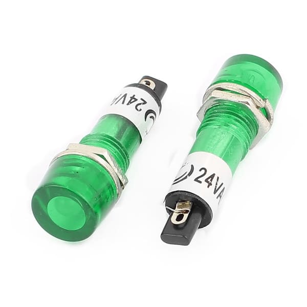 10Pcs AC/DC 24V 2 Terminals Green Light Signal Threaded Indicator Lamp ...