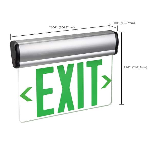 Green Clear Edge Lit LED Exit Sign 90min Ni-Cad backup 120/277V Single ...