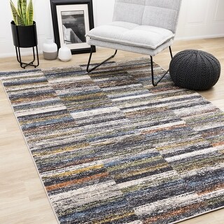 Solace Collection - Soft Low-Pile Distressed Lines Area Rug - Bed Bath ...
