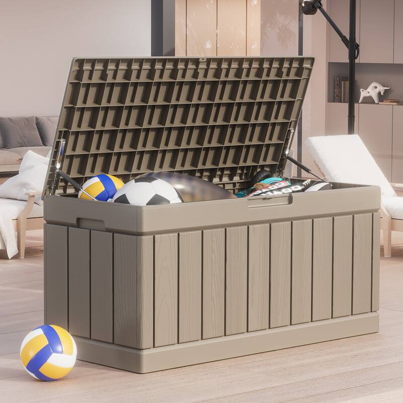 Resin deck box large outdoor storage courtyard furniture - Overstock ...
