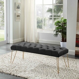 Black Velvet Button-Tufted Bench with Gold-Capped Legs - Bed Bath ...