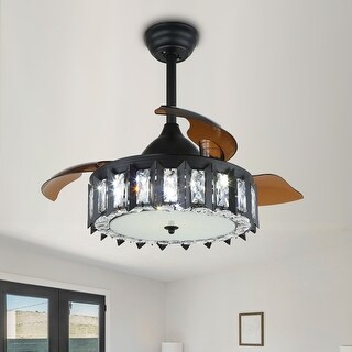 42 inch Gold Modern Ceiling Fan with Crystal Light Shade, 3 Fan Speed ...