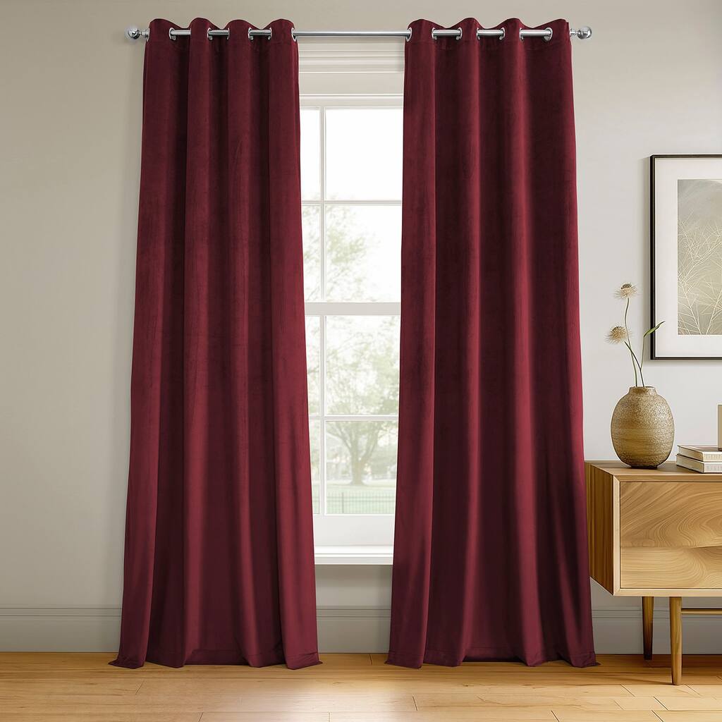 Exclusive Fabrics Burgundy Grommet Velvet Blackout Curtain (1 Panel ...