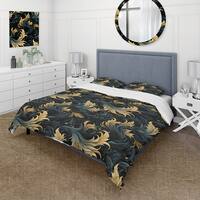 Designart "Damask Black And Golden Calligraphy Flourishes II" Damask ...