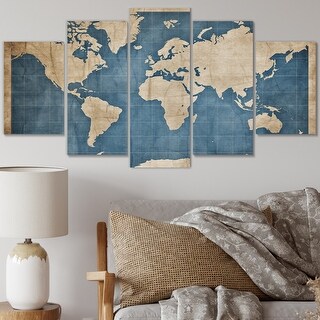 Designart "Ancient Map of The World IV" Maps Multipanel Canvas Art ...