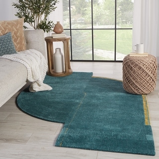 Korian Handmade Abstract Teal/ Gold Area Rug - Bed Bath & Beyond - 33659486
