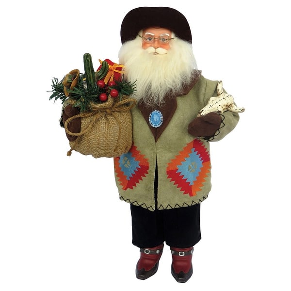 18" Cowboy Santa with Burlap Sack Christmas Figurine - Bed Bath ...