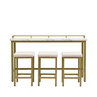 4-Piece Counter Height Dining Set Console Bar Set with 3 Fabric Stools ...
