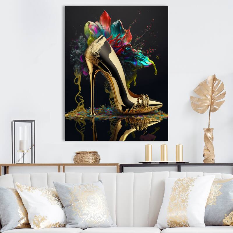Designart 'Gold Champagne Heel IV' Fashion Shoes Metal Wall Art ...