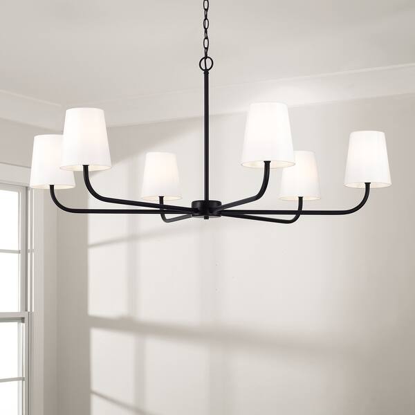Brody 6-light Hanging Chandelier w/ White Fabric Stay-Straight Shade ...