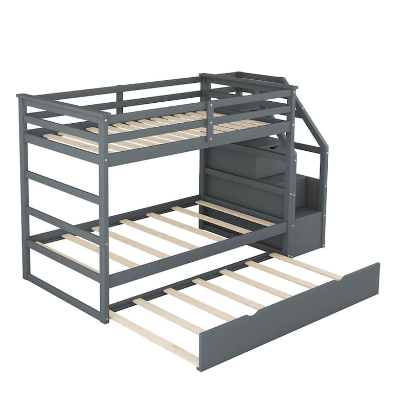 Twin Over Twin Bunk Bed With Twin Size Trundle And 3 Storage Stairs