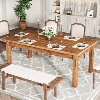 70.86" Farmhouse Wood Dining Table, Modern Large Rectangle Kitchen ...