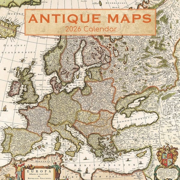 The Gifted Stationery 2026 Square Wall Calendar, Antique Maps, 16-Month ...