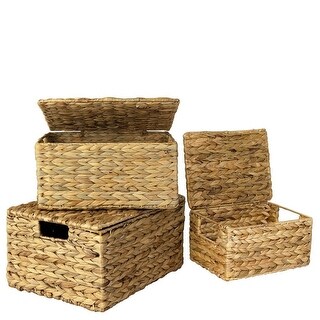 Set of 3 Wicker Storage Baskets with Lids and Insert Handles - Bed Bath ...