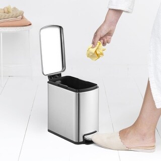 6L Pedal Slim Trash Bin, Stainless Steel Waste Bin with Lid and Inner ...