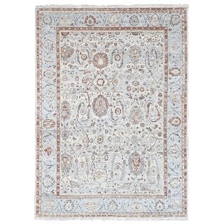 Shahbanu Rugs Misty Gray Pure Wool Antiqued Persian Ziegler Mahal ...