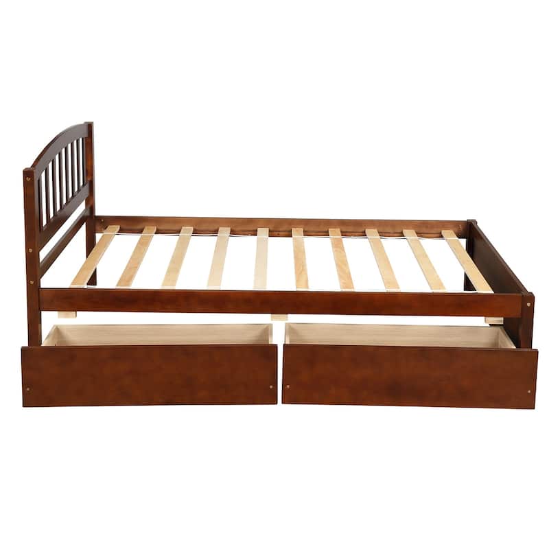 Nestfair Twin Size Wood Platform Bed with Two Drawers and Headboard ...