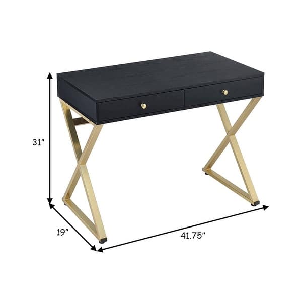 Rectangular Two Drawer Wooden Desk With "X" Shape Metal Legs, Black And ...