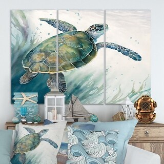 Designart "Watercolor Turtle Swimming I" Animals Turtle Canvas Wall Art ...