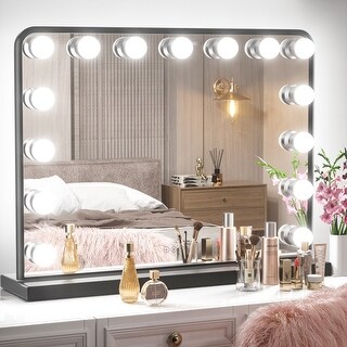 VANITII Large Hollywood Makeup Vanity Mirror with 15 LED Bulbs 3 Lights Adjustable USB Charging ...