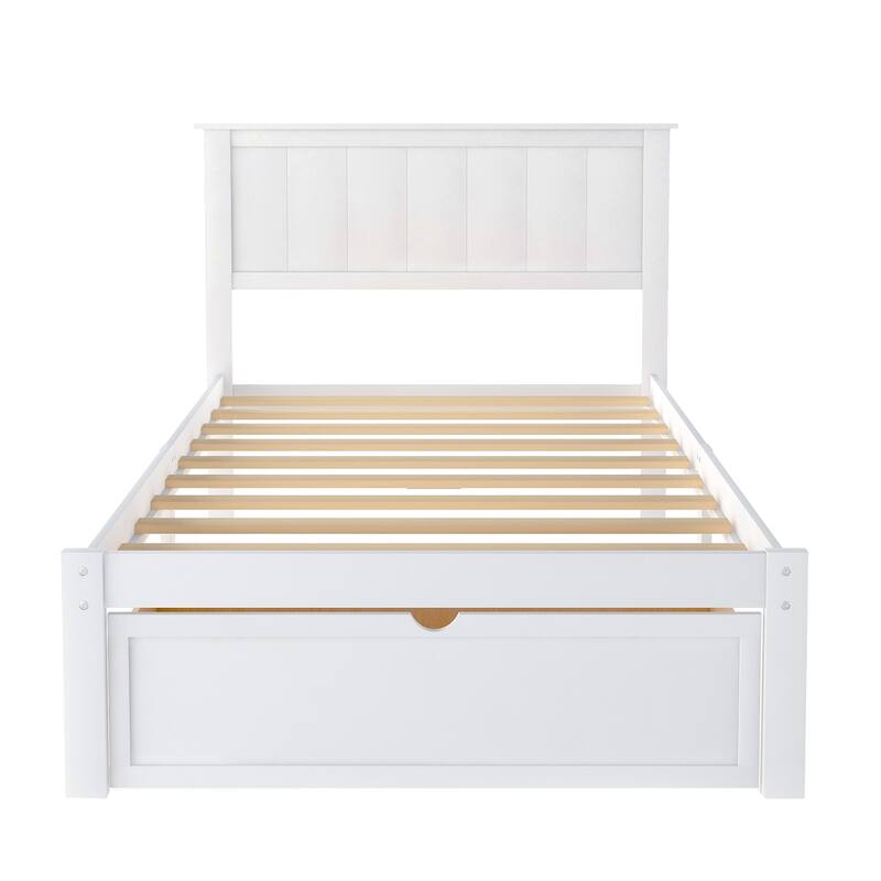 Solid Pine Wood Twin Size Platform Bed With Under Bed Drawerandheadboard