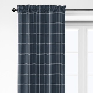 Shay Window Pane Dark Denim Cotton Rod Pocket Drapery Panel Set of 2 ...
