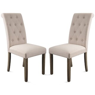 2-pieces Solid Wood Dining Chairs High Back Without Arms Casual Tufted ...