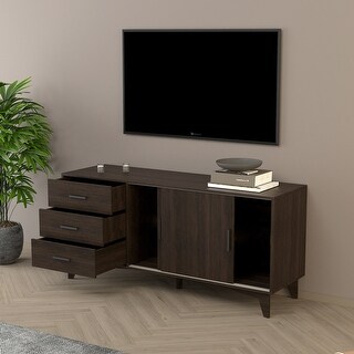 60" TV Stand MDF Entertainment Center with 1 Sliding Door & 3 Drawers ...