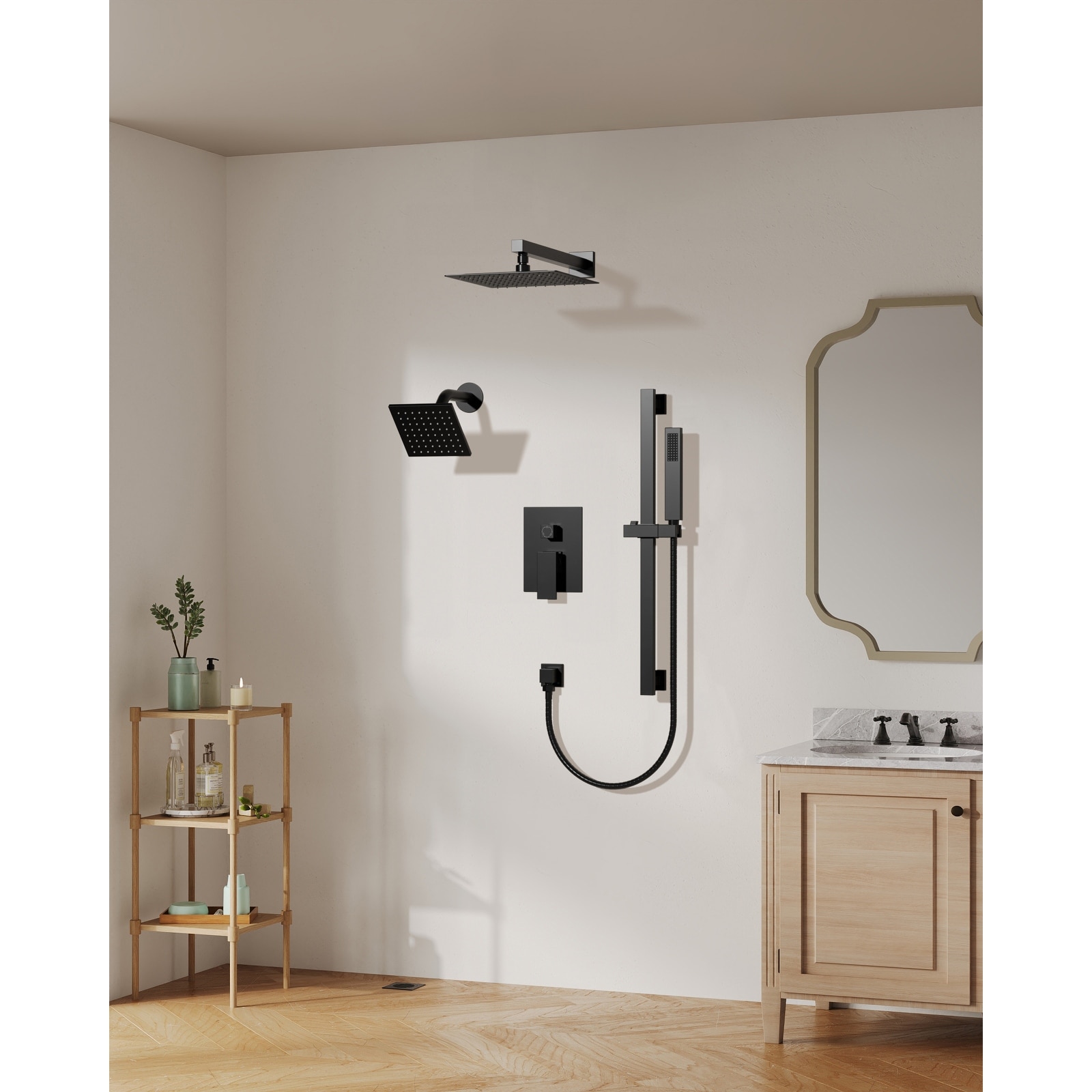 Triple Heads 12" Rainfall & Dual 6" High Pressure Shower Systems with 3 ...