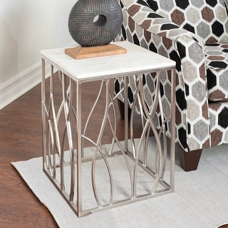 18" Modern Square End Table with Stainless Steel Base for Living Room ...