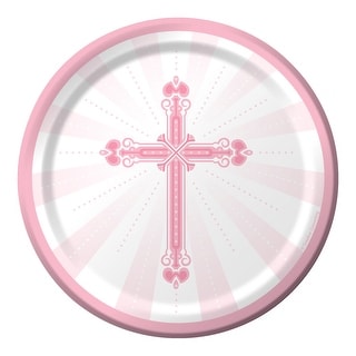 Club Pack of 180 Pink and White Cross Communion or Baptism Party Plates ...