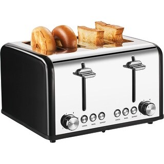 Toaster 4 Slice Stainless Steel, Wide Slots 4 Slice Toaster with Bagel ...