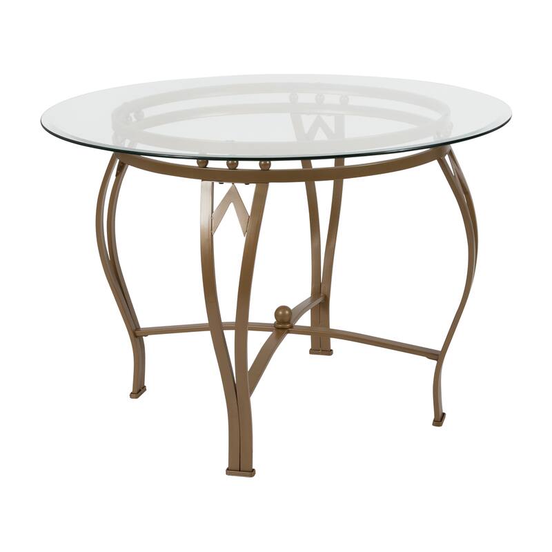 Syracuse 42'' Round Glass Dining Table with Bowed Out Metal Frame ...