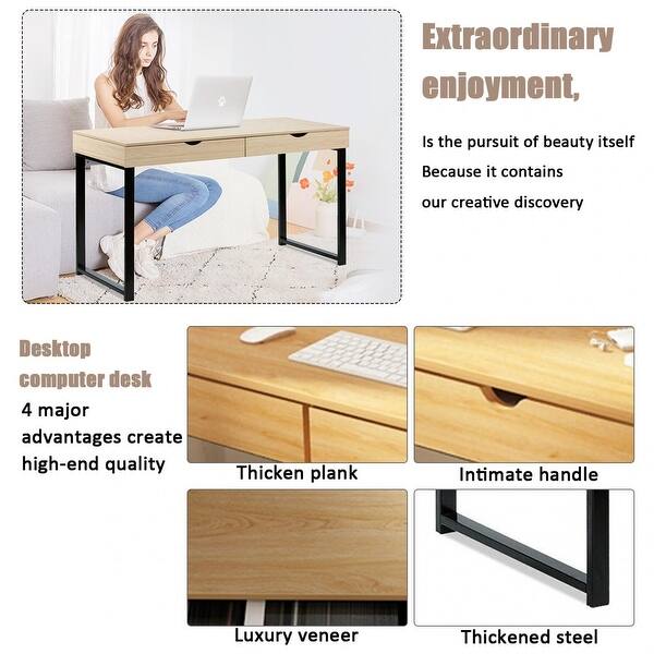 Wood and Metal Study Table Simple Workstation with 2 Drawers - Bed Bath ...