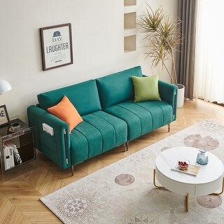 73.3" Movable Back Sof Modern Deep Seat Linen Fabric Loveseat with 2 ...