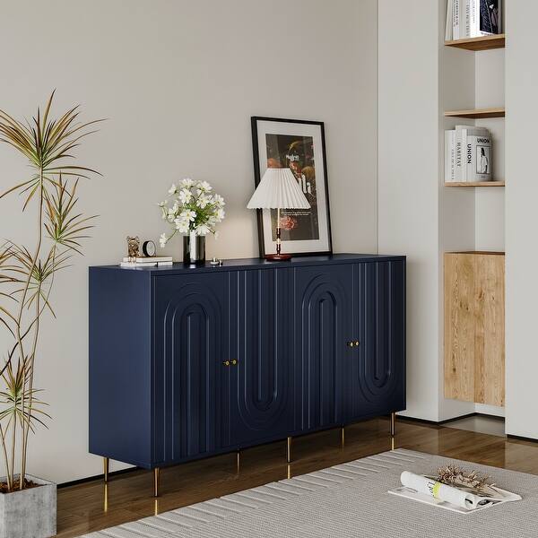 Modern Blue Lacquered 4 Door Wooden Cabinet Sideboard Buffet Server ...