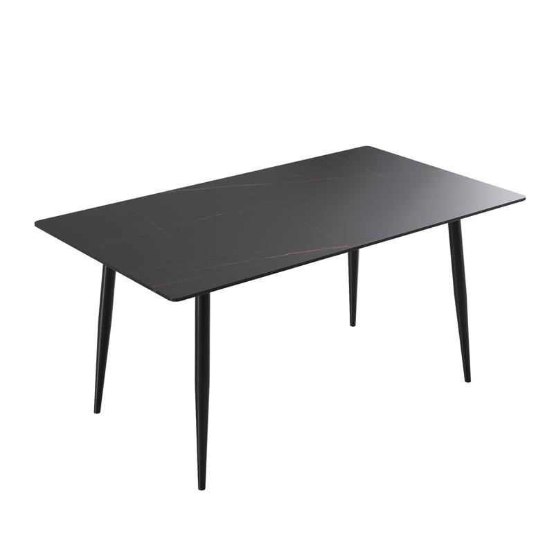 Modern 71" Black Slate Dining Table,Rectangular Tabletop with Steel ...